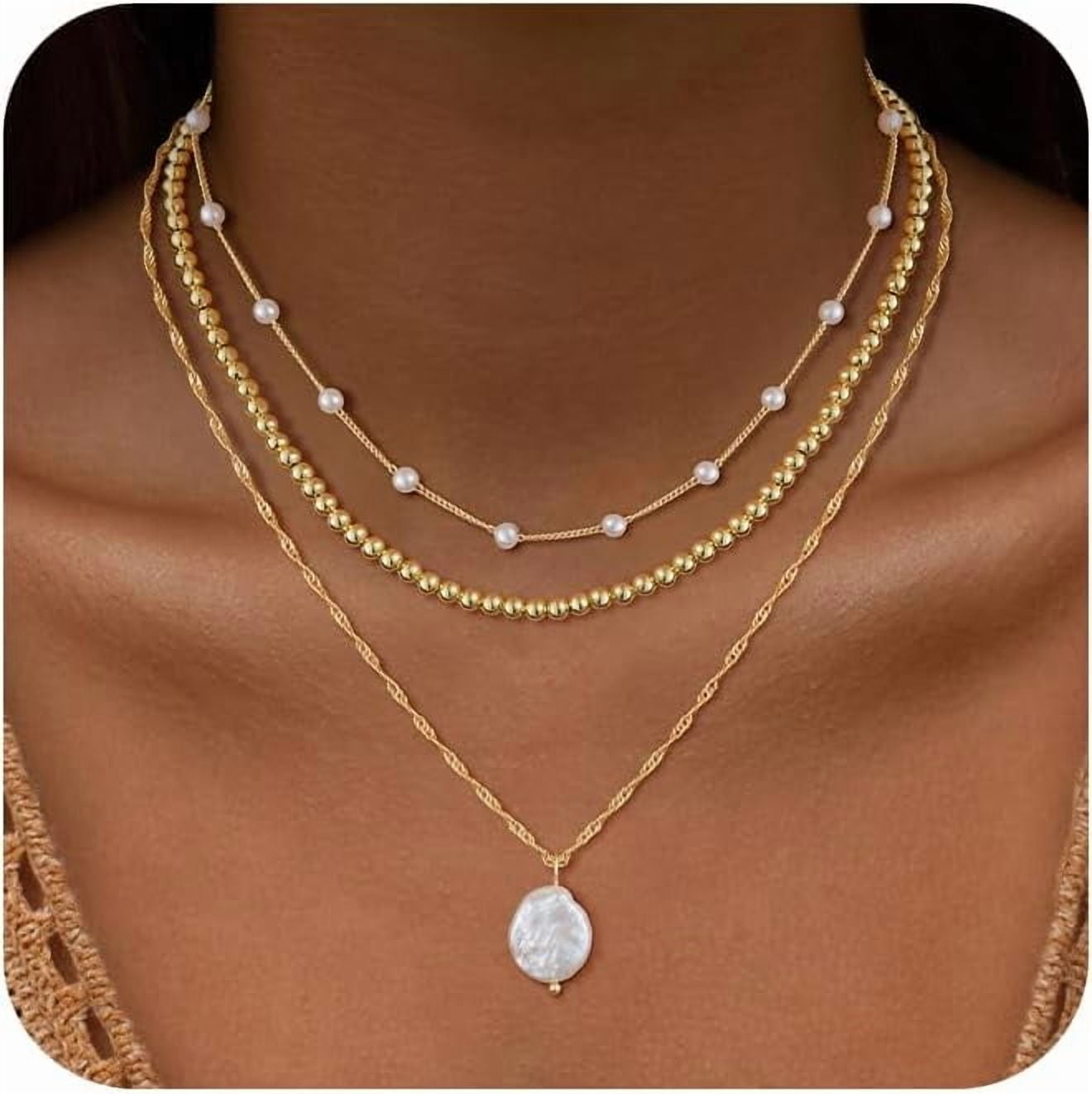Layered Gold plated/Silver Necklaces for Ladies，Stackable 14K Gold ...