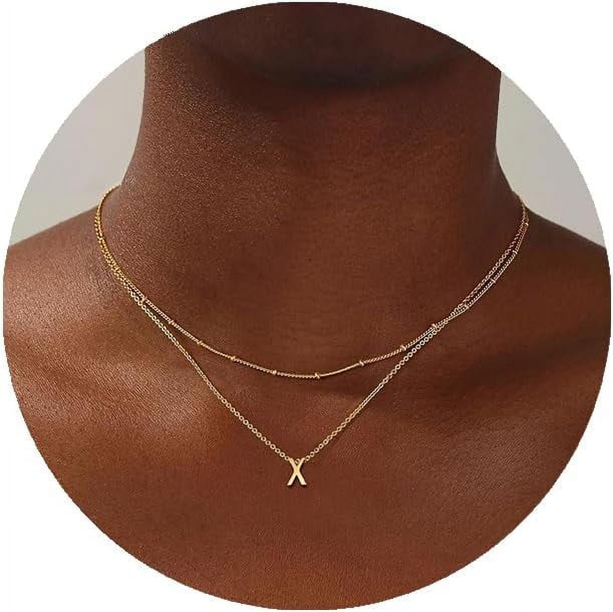 Layered Initial Necklace For Women, 18K Gold Plated Stainless Steel ...