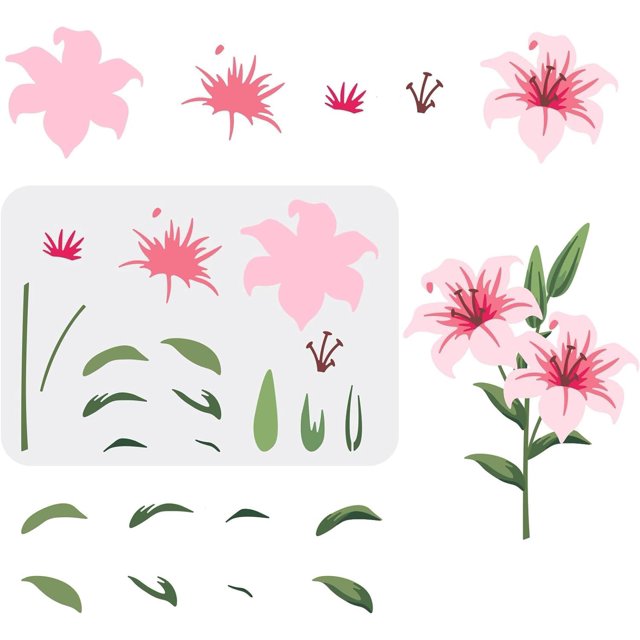 Layered Lily Flower Stencils Lily Stencils 11.7×8.3inch Resuable Lily ...