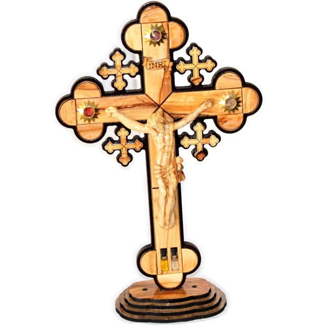 Layered Olive Wood Cross Carved by Laser with Holy Land Samples ...
