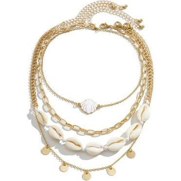 Fablinks 16" Adjustable Puka Shell Necklace Choker with White Heishi ...