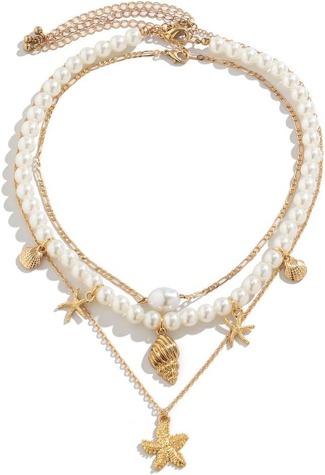 Layered Pearl Starfish Shell Beach Necklaces for Women Bohemian Summer ...