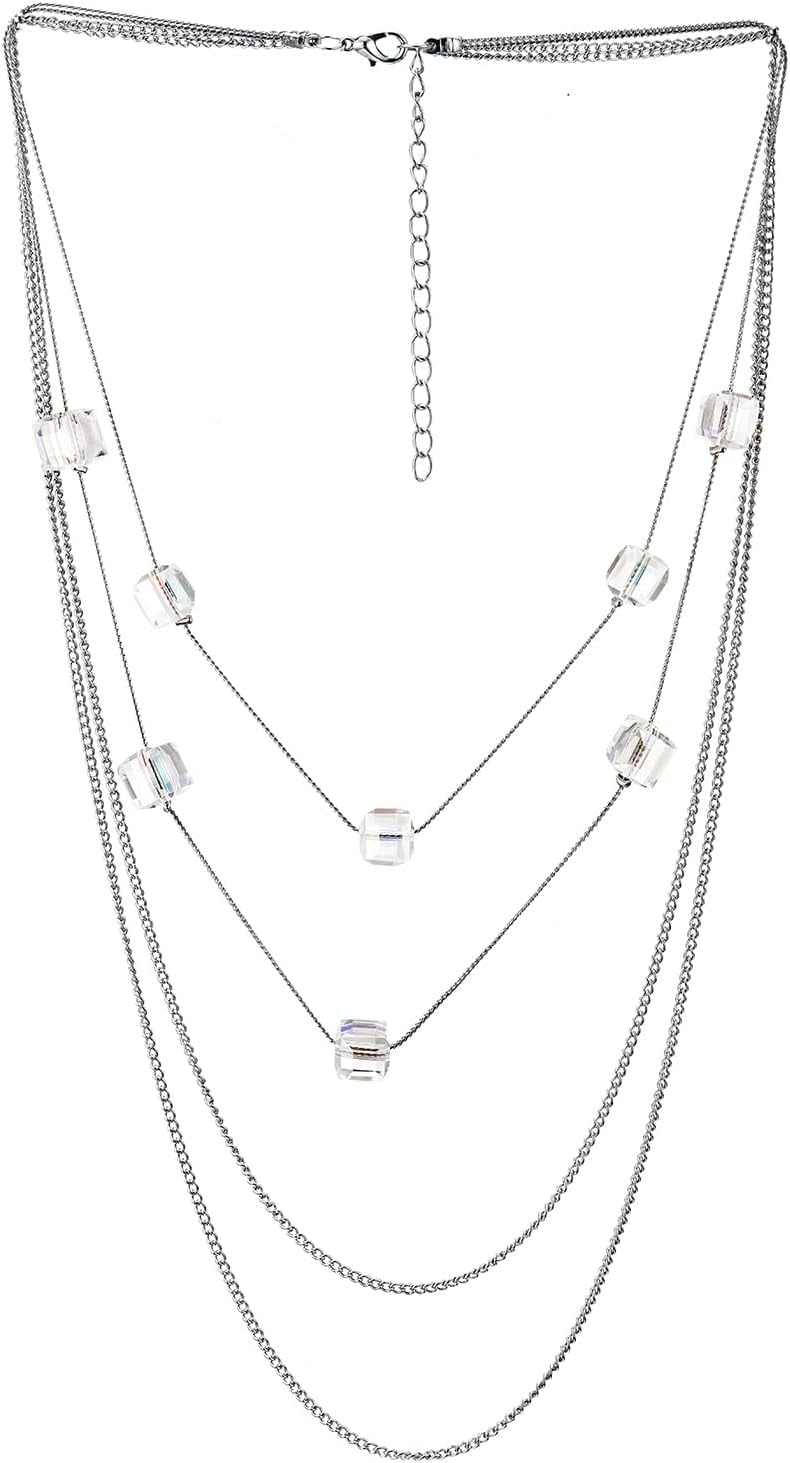 Layered Statement Necklace, Multi-strand Waterfall Long Chains with ...