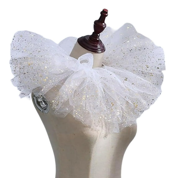 Layered Tulle Metallic Foil Faux Collar Shawl Detachable Ruffled Neck ...