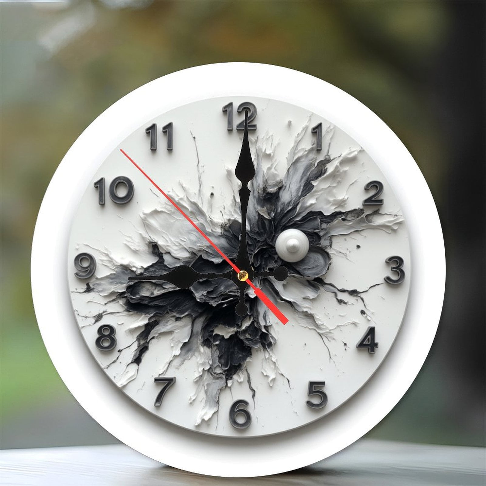 Layered Wall Clock Modern Art Black White Design 10-Inch Silent Wooden ...