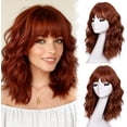Layered Wavy Bob Wig with Bangs for Women, Heat Styling, Lightweight ...