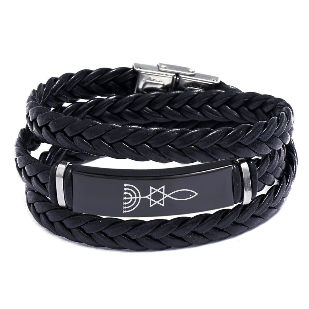 Layered Wrap Leather Messianic Bracelet - Religious Seal of Jerusalem ...