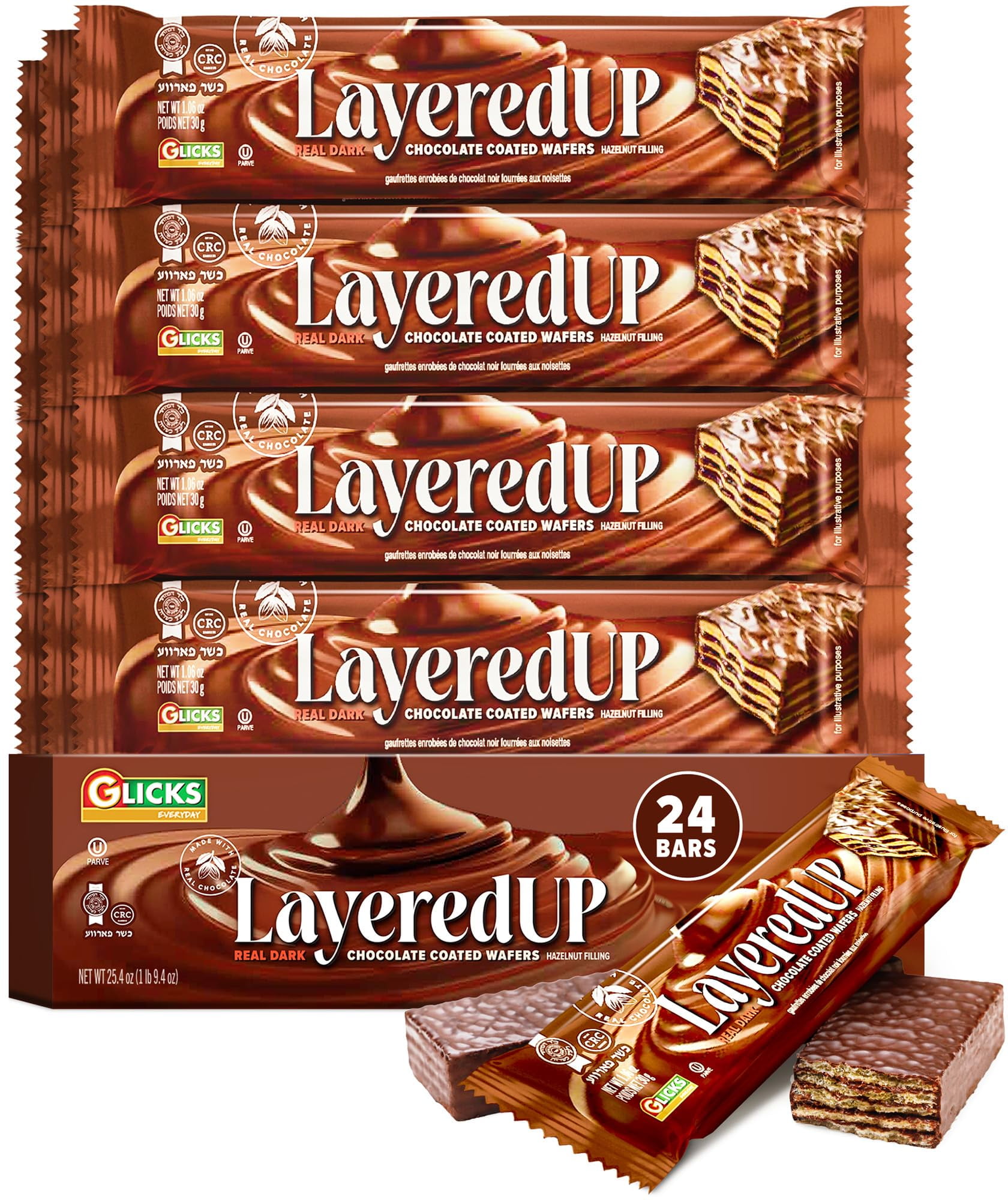 LayeredUp Wafer Cookies, Rich AKF18 Dark Chocolate Coated Wafers, 24 ...
