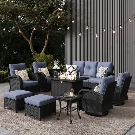 Bellefurn 4 Pieces Patio Furniture Sets with Fire Pit and Swivel Rocker ...