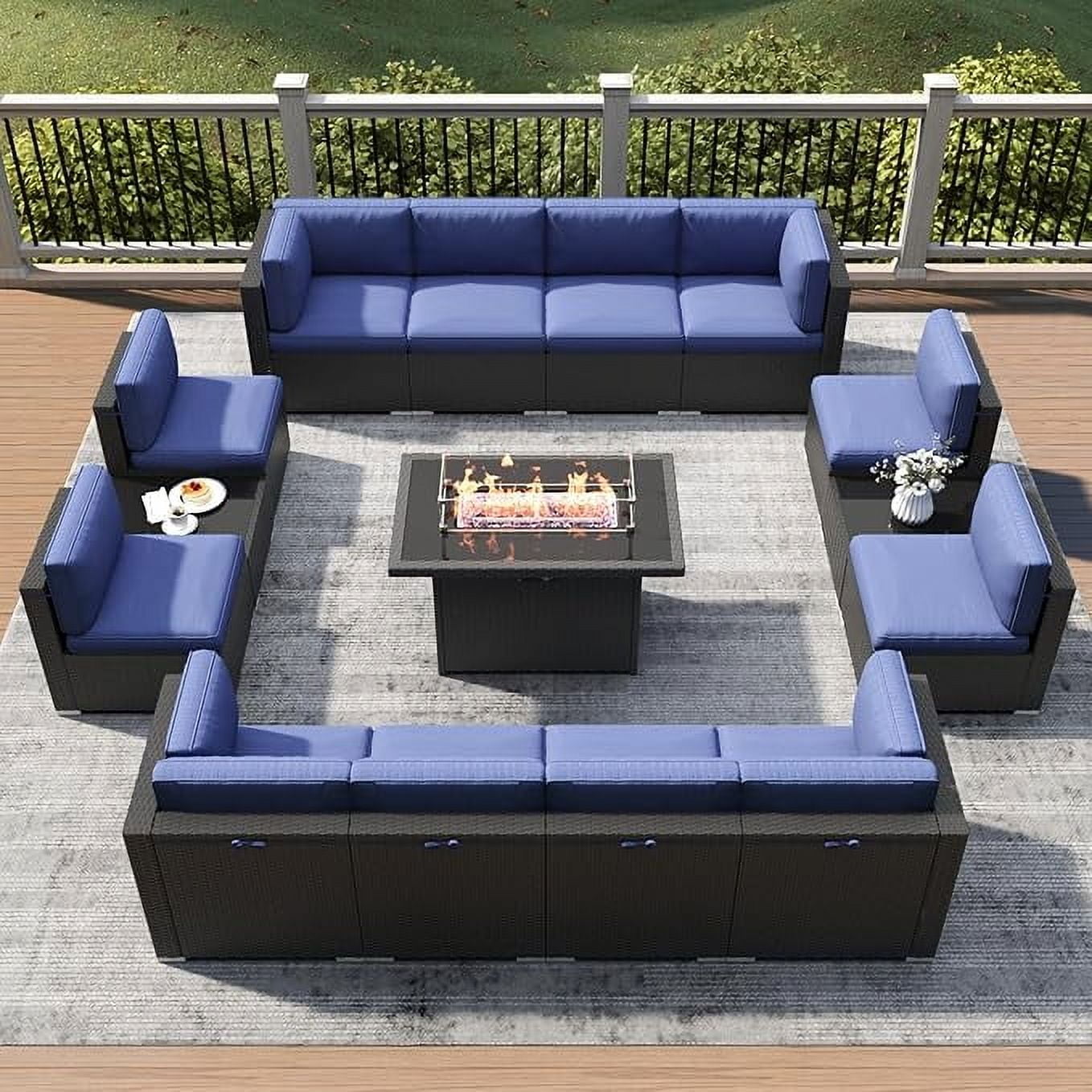 LayinSun 15 Piece Patio Furniture Set with Fire Pit Table, Outdoor ...