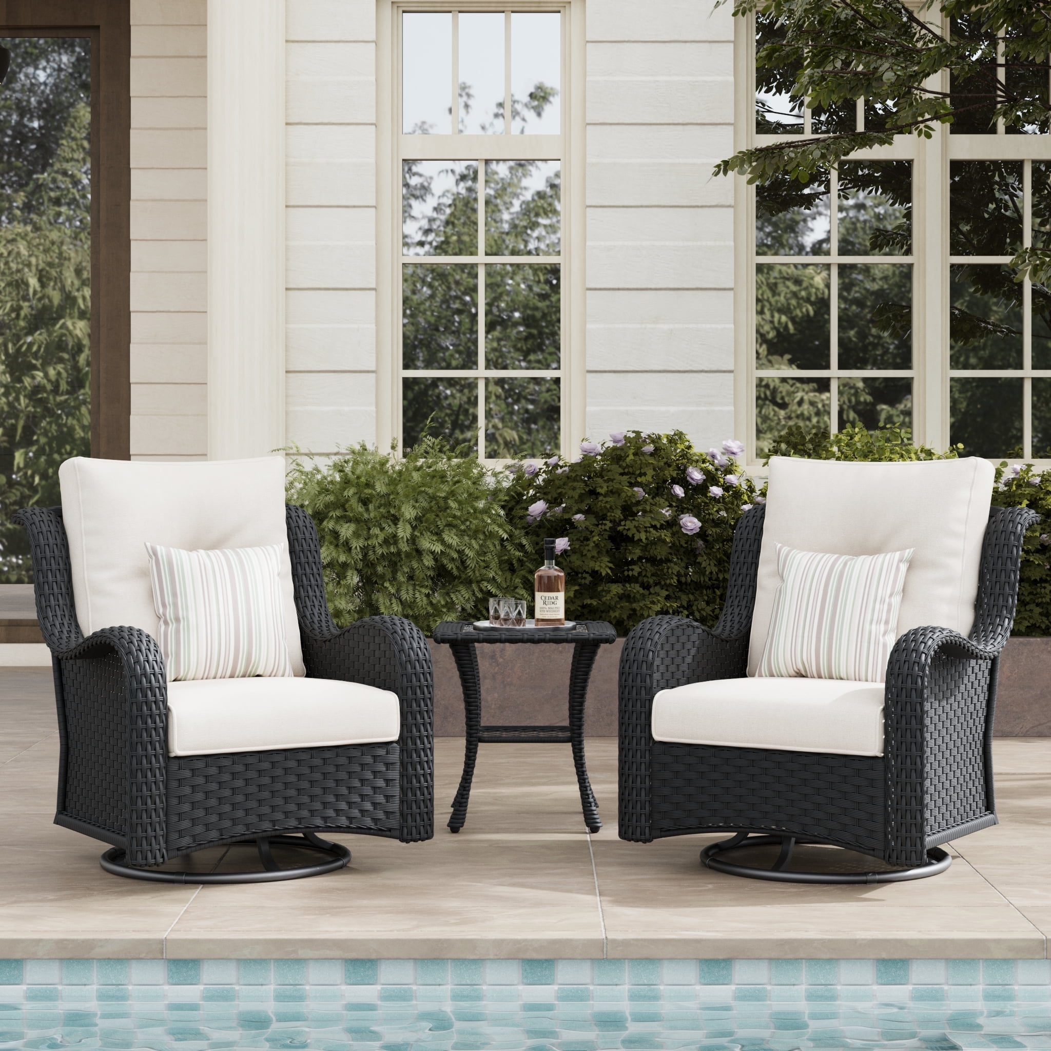 LayinSun 3 Pieces Outdoor Patio Furniture Set, Rattan Wicker Swivel ...