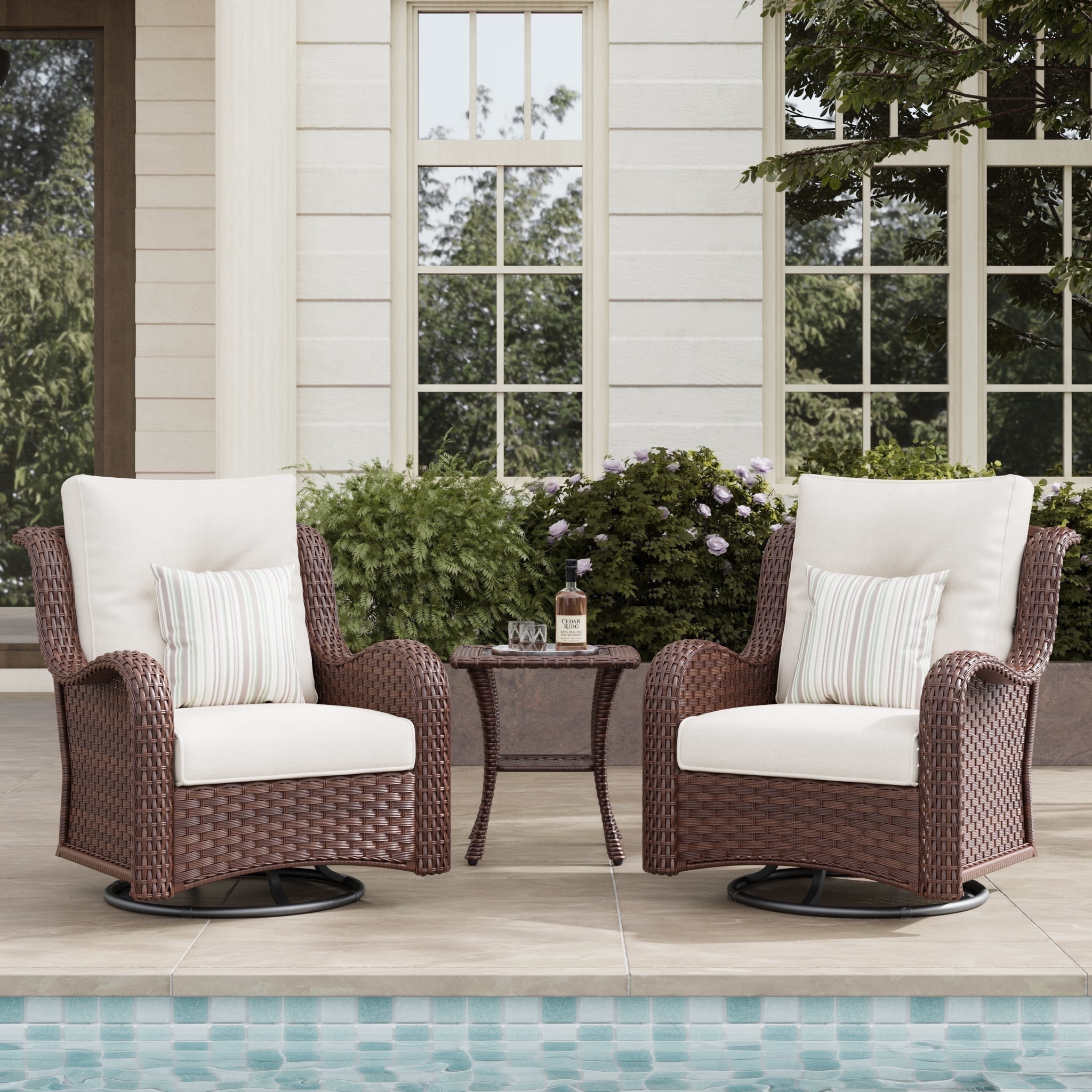 LayinSun 3 Pieces Outdoor Patio Furniture Set, Rattan Wicker Swivel ...