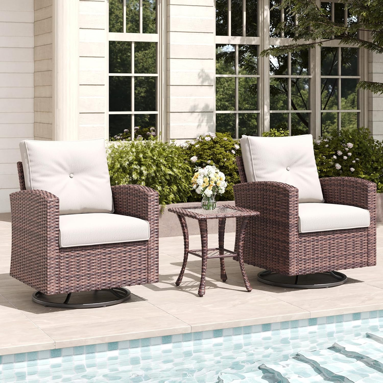 LayinSun 3 Pieces Outdoor Swivel Rocker Chair Set of 2 and Side Table ...