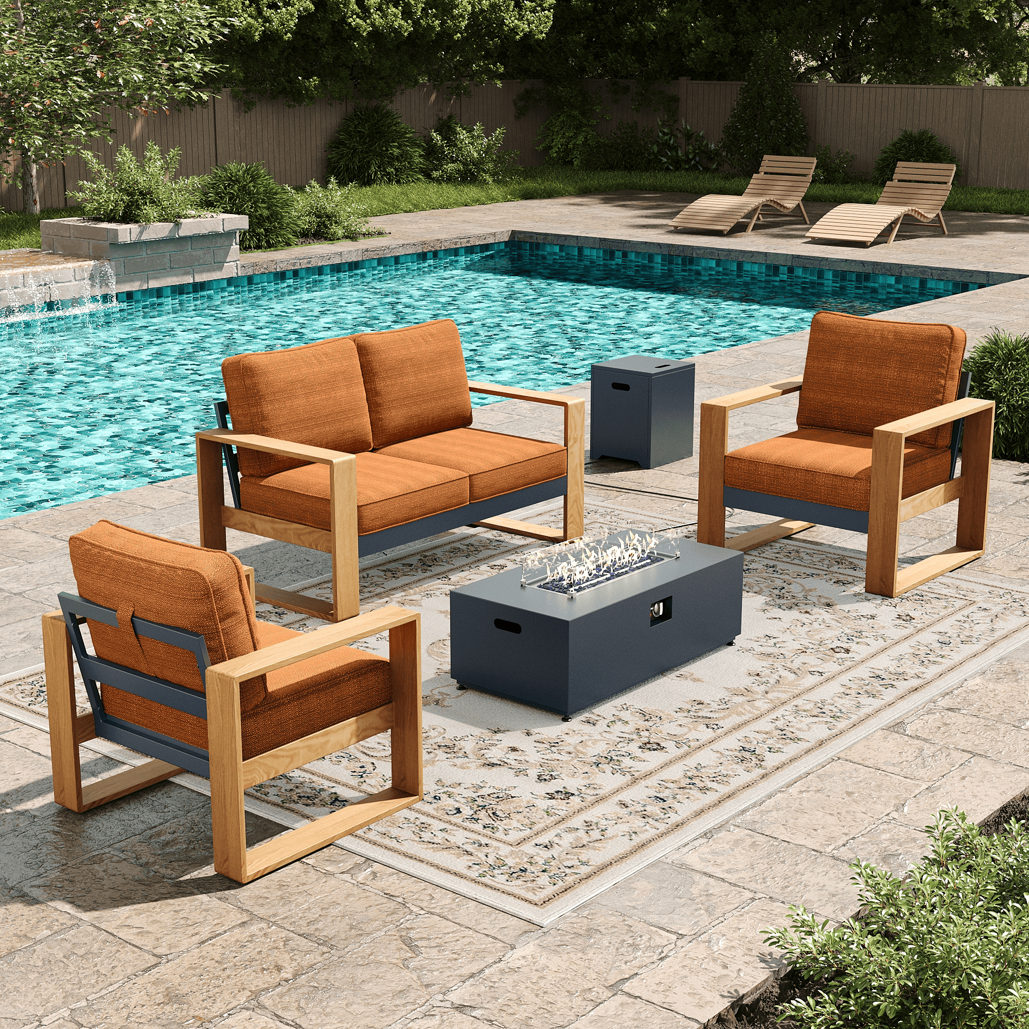 LayinSun 4 Pieces Aluminum Patio Furniture Set with Fire Pit Table ...