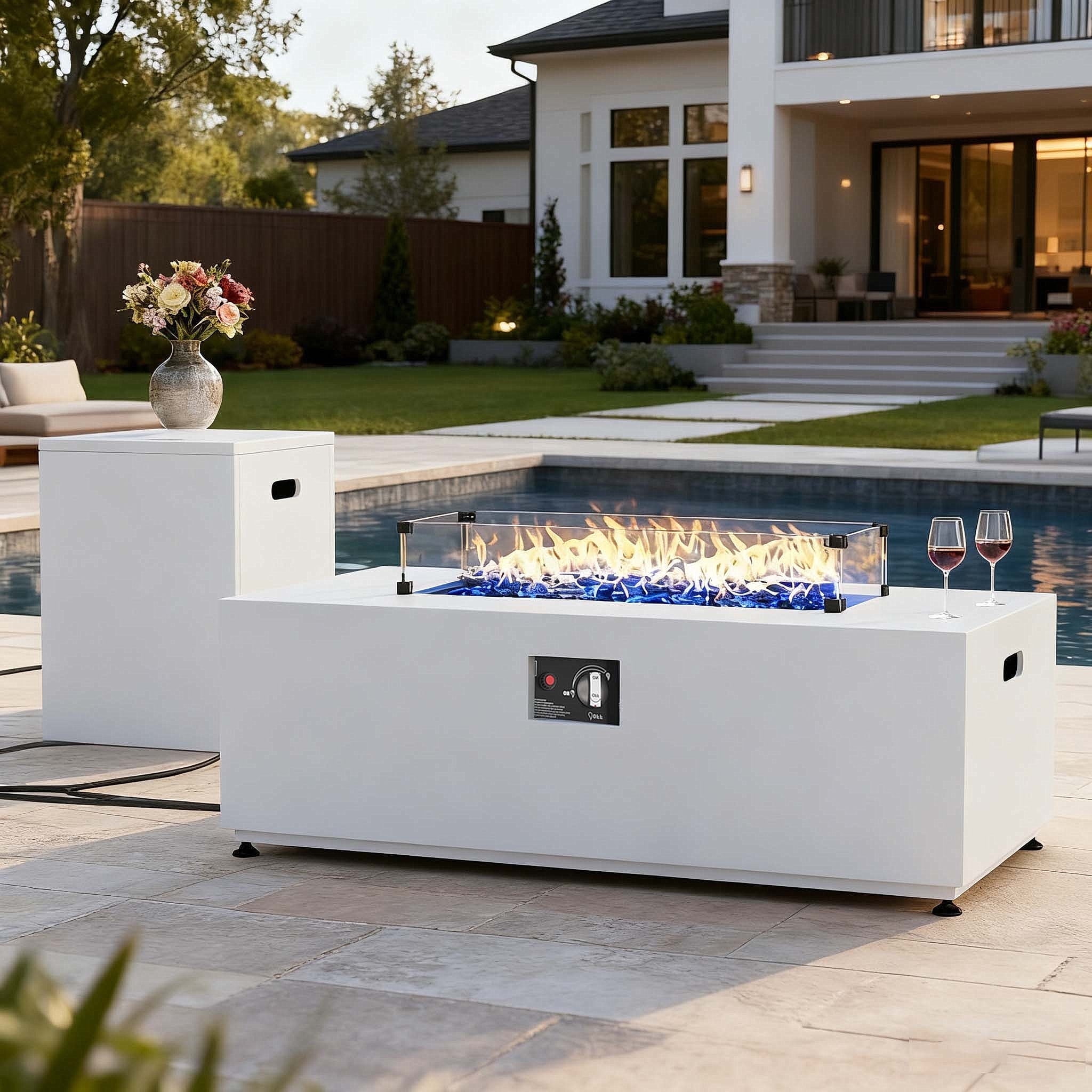 LayinSun Outdoor Fire Pit Table, 42 Inch, Propane, 55000BTU, Hidden ...