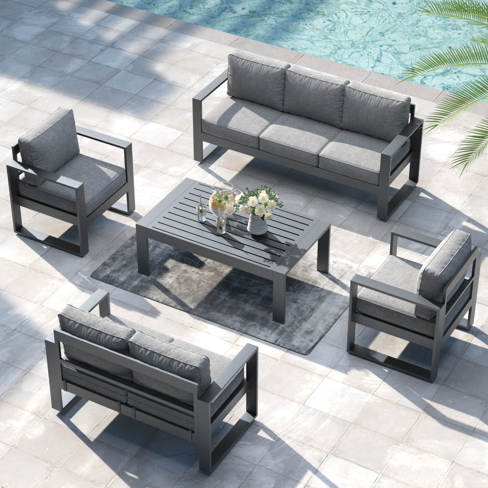 LayinSun 5 Piece Hight Back Aluminum Outdoor Furniture Set with Coffee ...