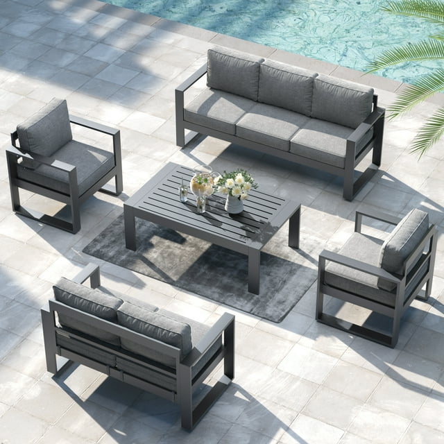 LayinSun 5 Piece Hight Back Aluminum Outdoor Furniture Set with Coffee ...