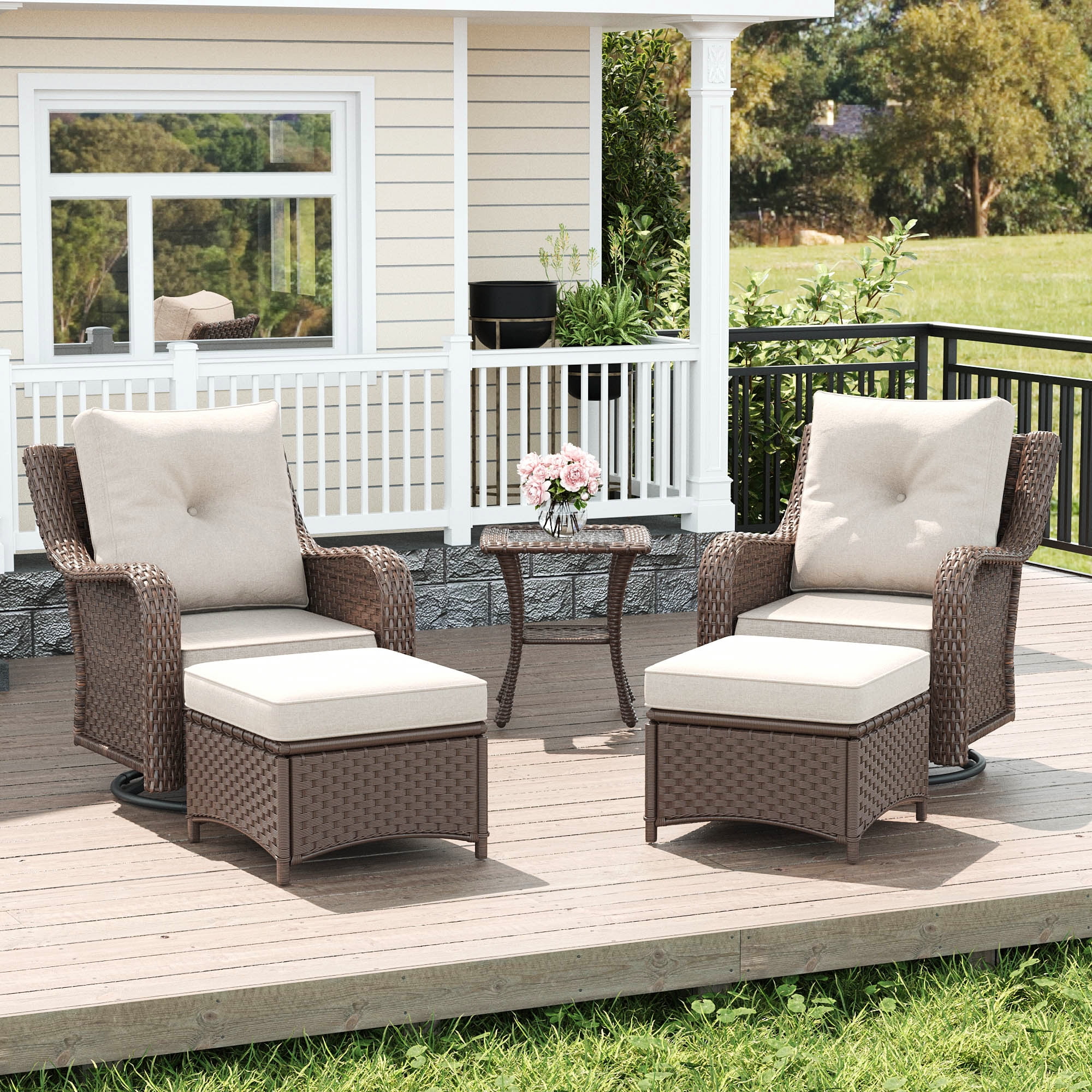LayinSun 5 Piece Wicker Outdoor Furniture Set with 6-inch Comfy ...