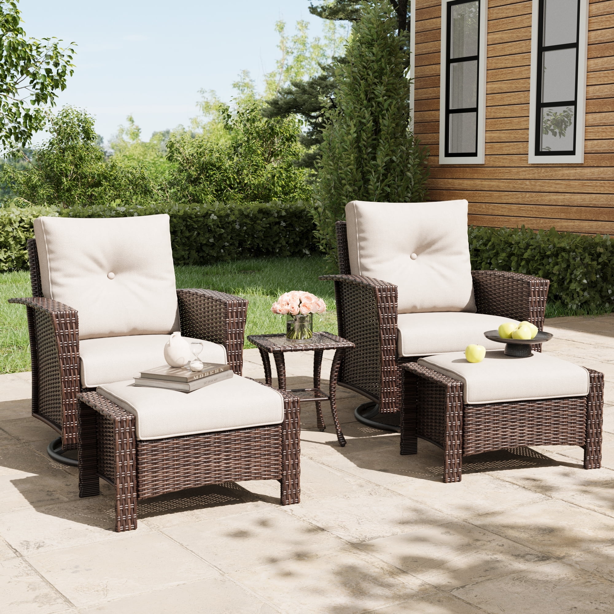 LayinSun 5 Piece Wicker Patio Furniture Set, Classis Outdoor ...