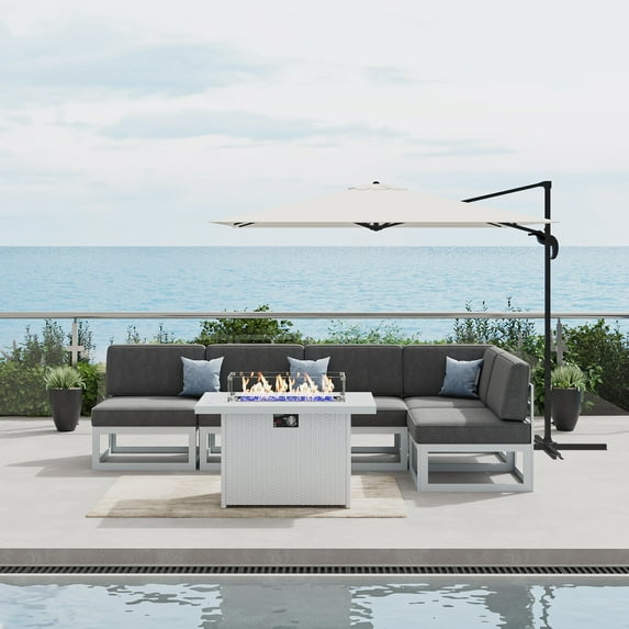 LayinSun 6 Pieces Modern Aluminum Patio Furniture Set with Fire Table ...