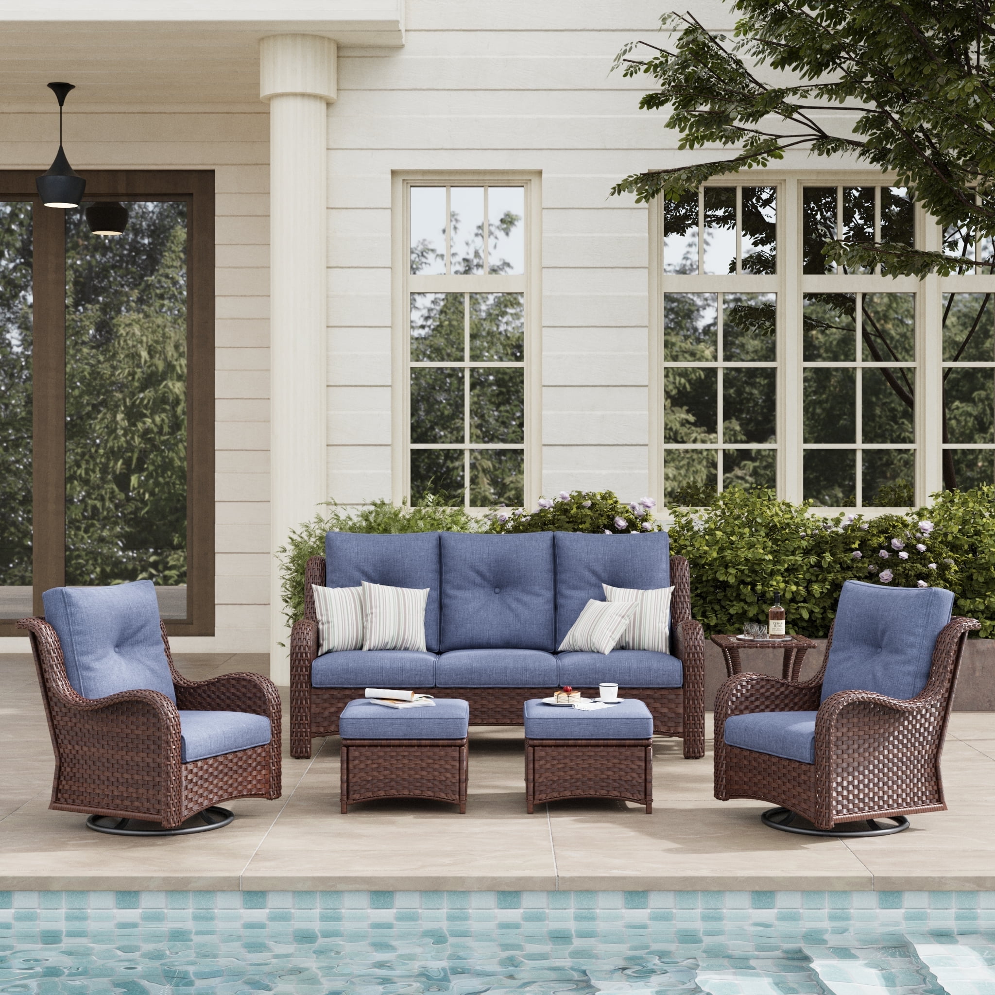 LayinSun 6 Pieces Outdoor Patio Furniture Set, Rattan Wicker Sectional ...