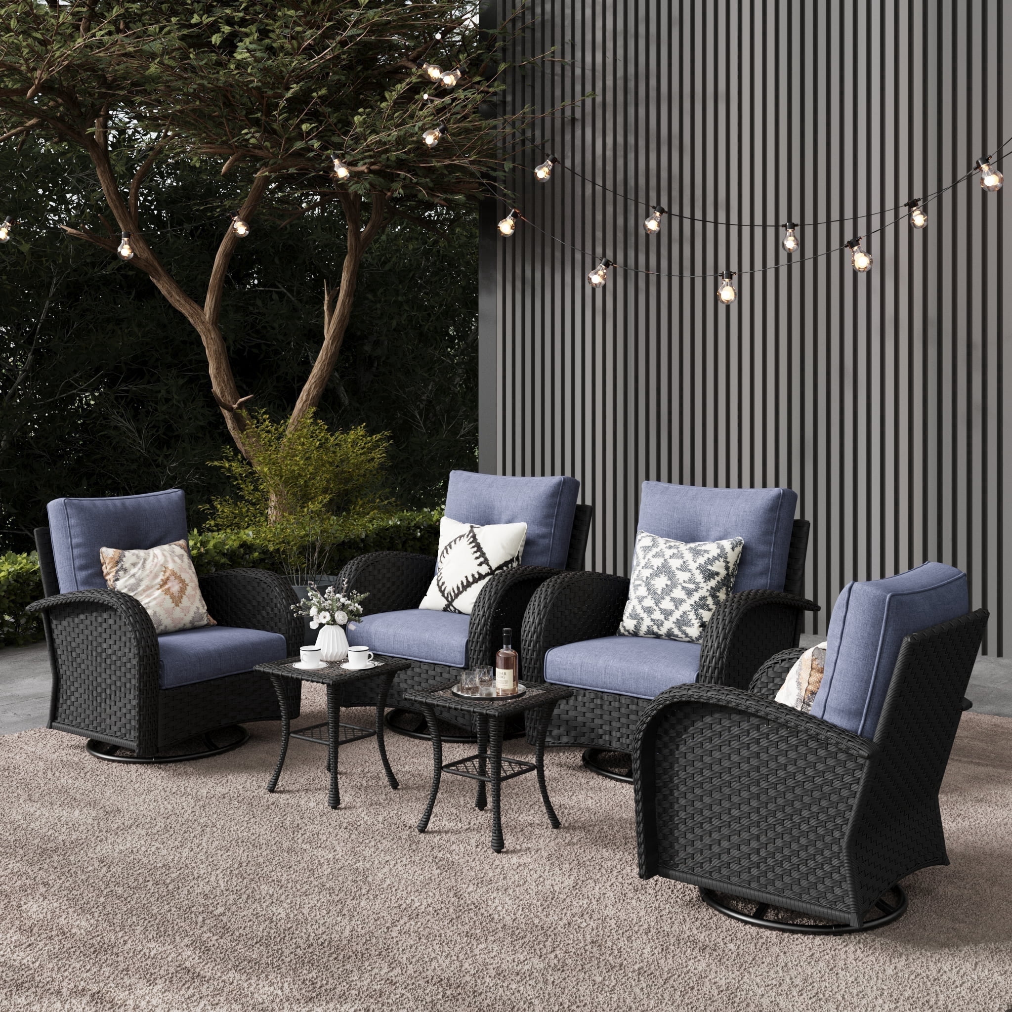 LayinSun 6 Pieces Outdoor Patio Furniture Set, Rattan Wicker Sectional ...