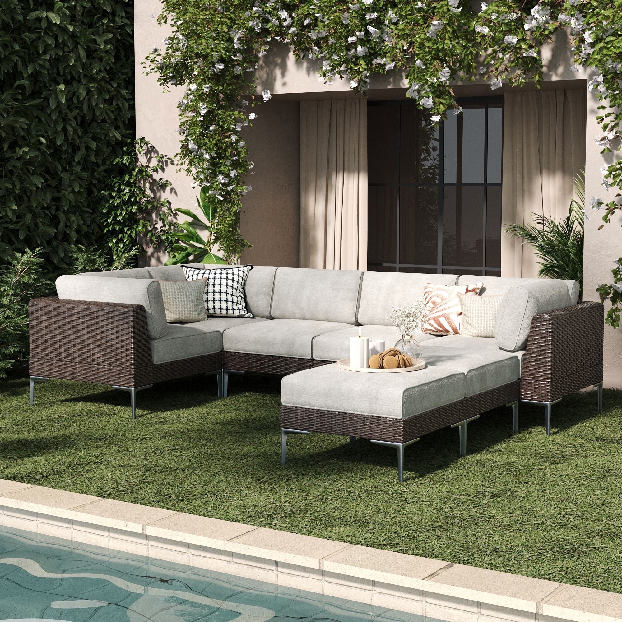 LayinSun 7-Piece Wicker Rattan Patio Furniture Set, Deep Seating ...