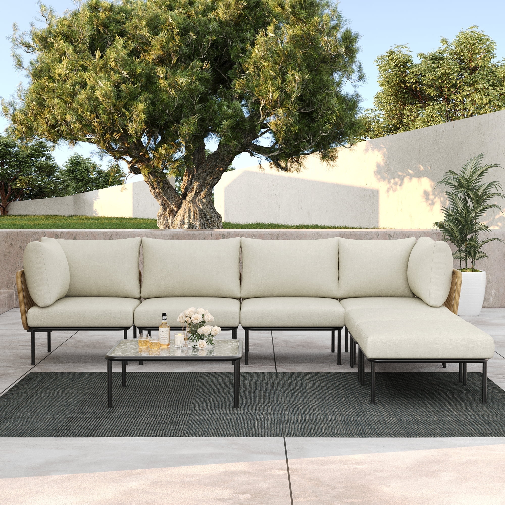 LayinSun 7 Pieces Aluminum Patio Furniture Set, Modern Modular ...