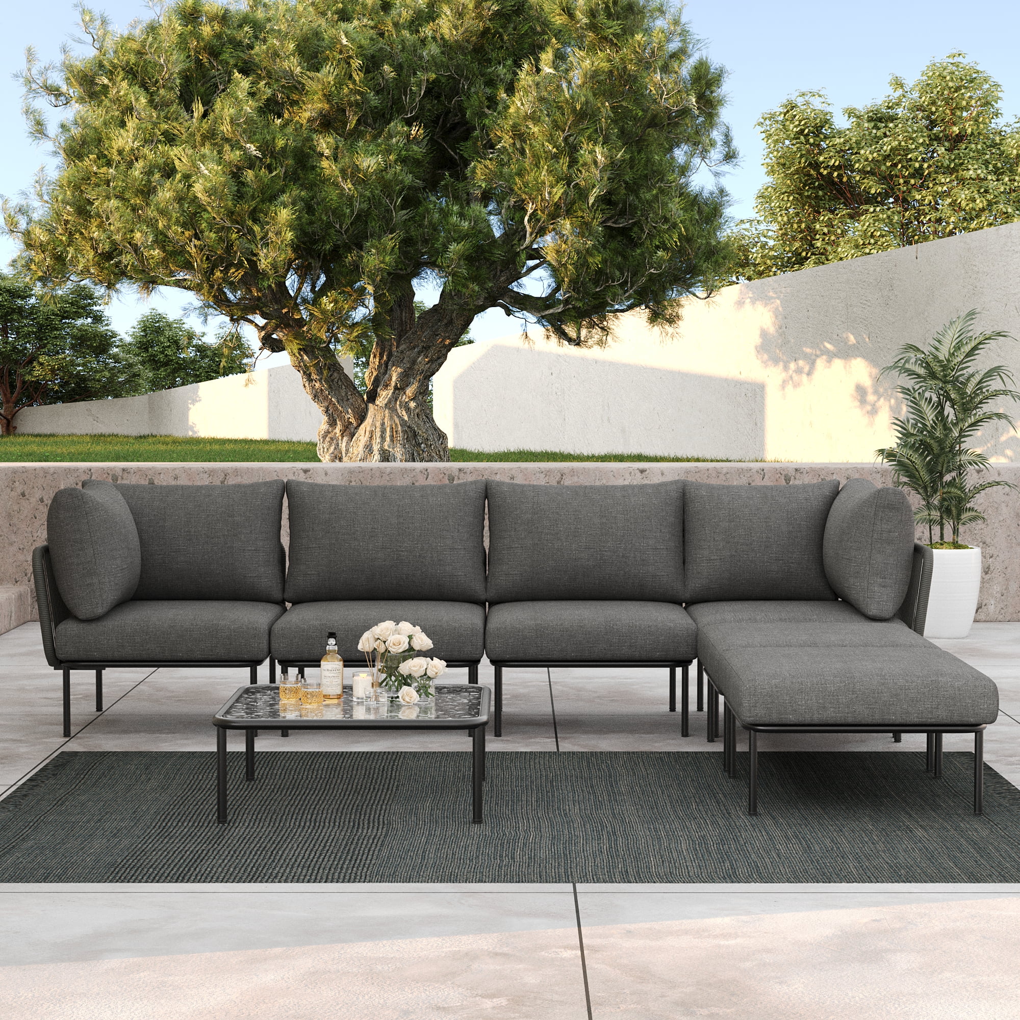LayinSun 7 Pieces Aluminum Patio Furniture Set, Modern Modular ...