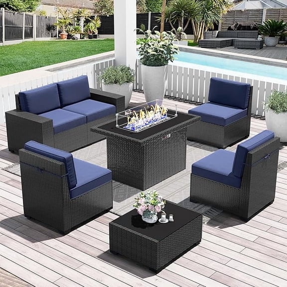 PARKWELL Patio Furniture Set with Propane Fire Pit Table, 7-Piece ...