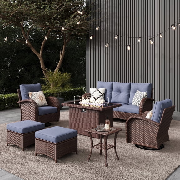 LayinSun 7 Pieces Patio Outdoor Conversation Set, Wicker Furniture Set ...