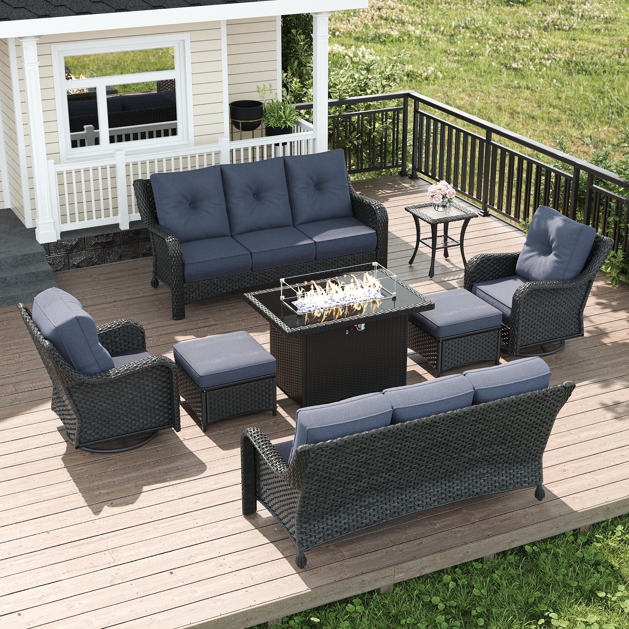 LayinSun 8 Piece Wicker Outdoor Furniture Set with 6-inch Comfy ...