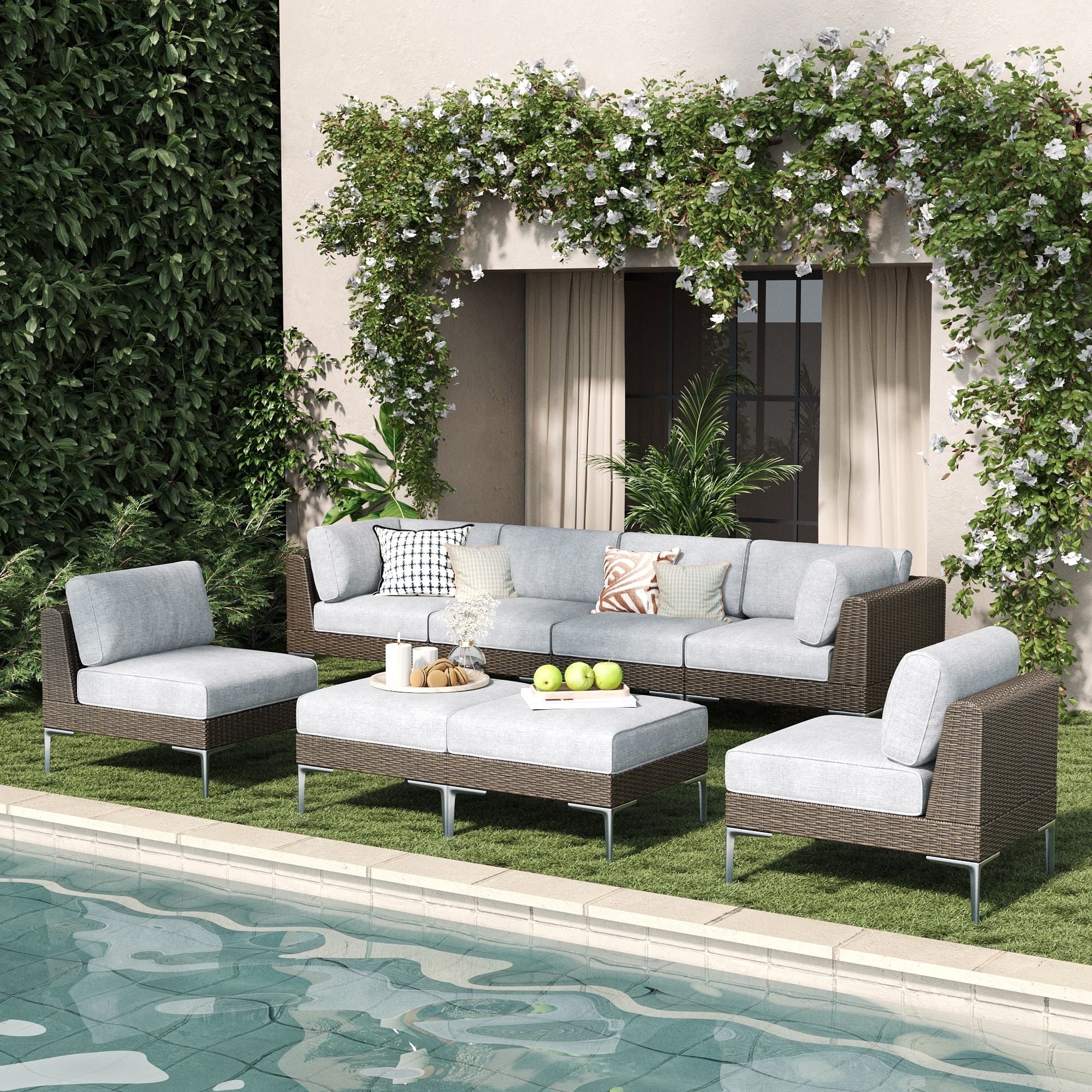 LayinSun 8-Piece Wicker Rattan Patio Furniture Set, Deep Seating ...