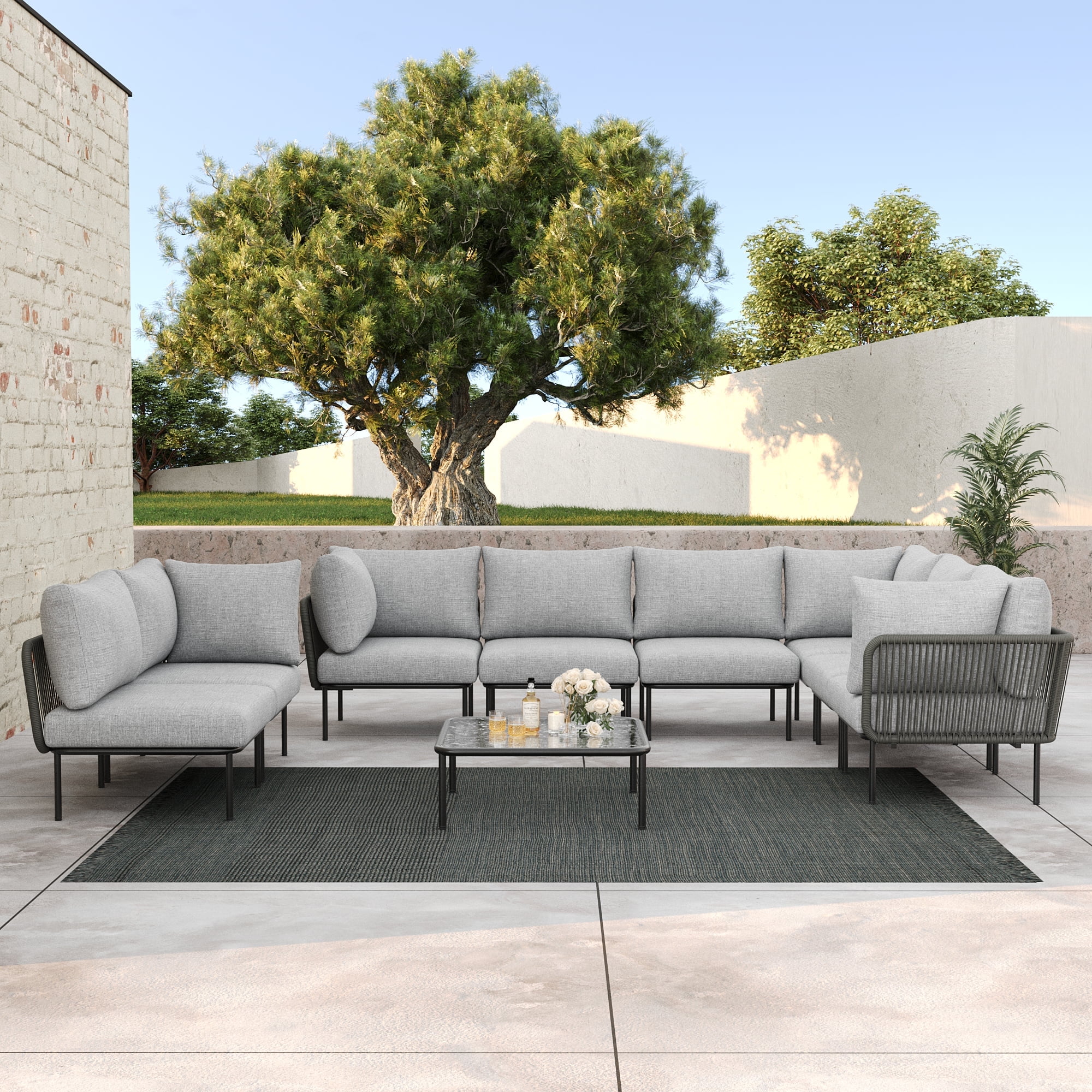 LayinSun 9 Pieces Aluminum Patio Furniture Set, Modern Modular ...