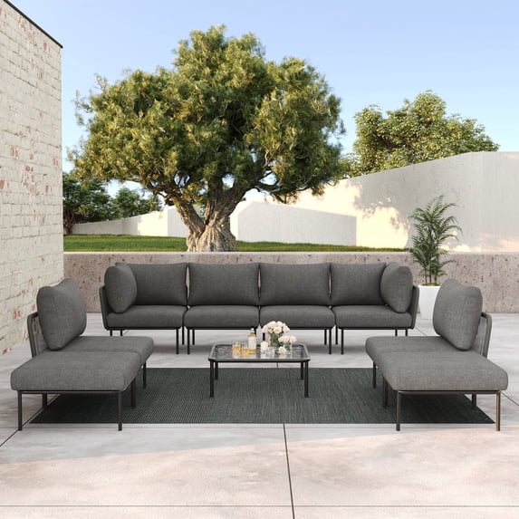 LayinSun 9 Pieces Aluminum Patio Furniture Set, Modern Modular ...
