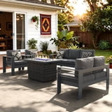 LayinSun Aluminum Furniture Set with Fire Pit Table, 5 Pieces Patio ...