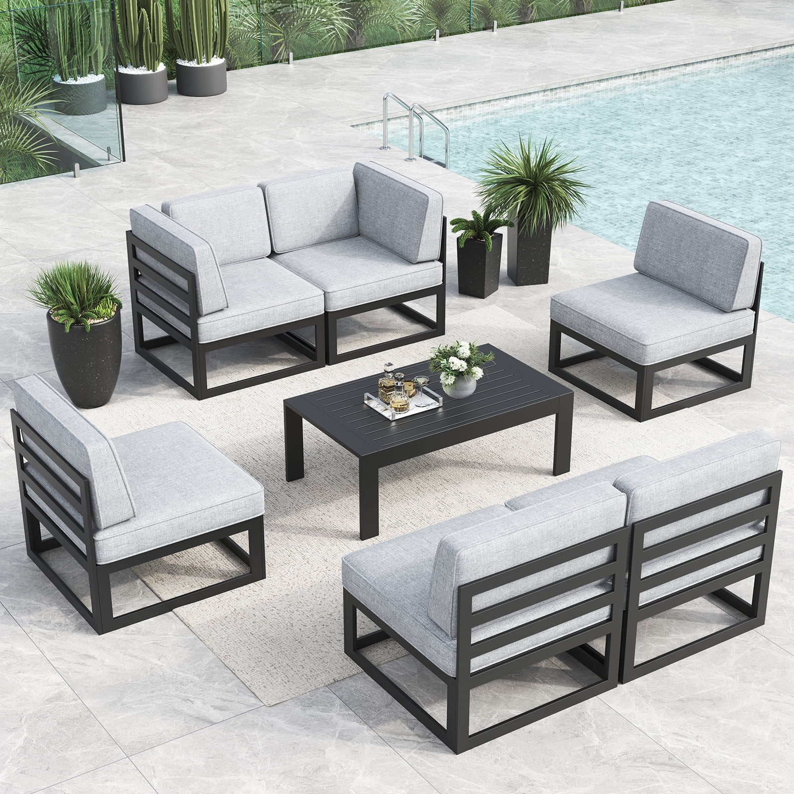 Layinsun Large Aluminum Patio Furniture Set 7 Pieces Modern Outdoor