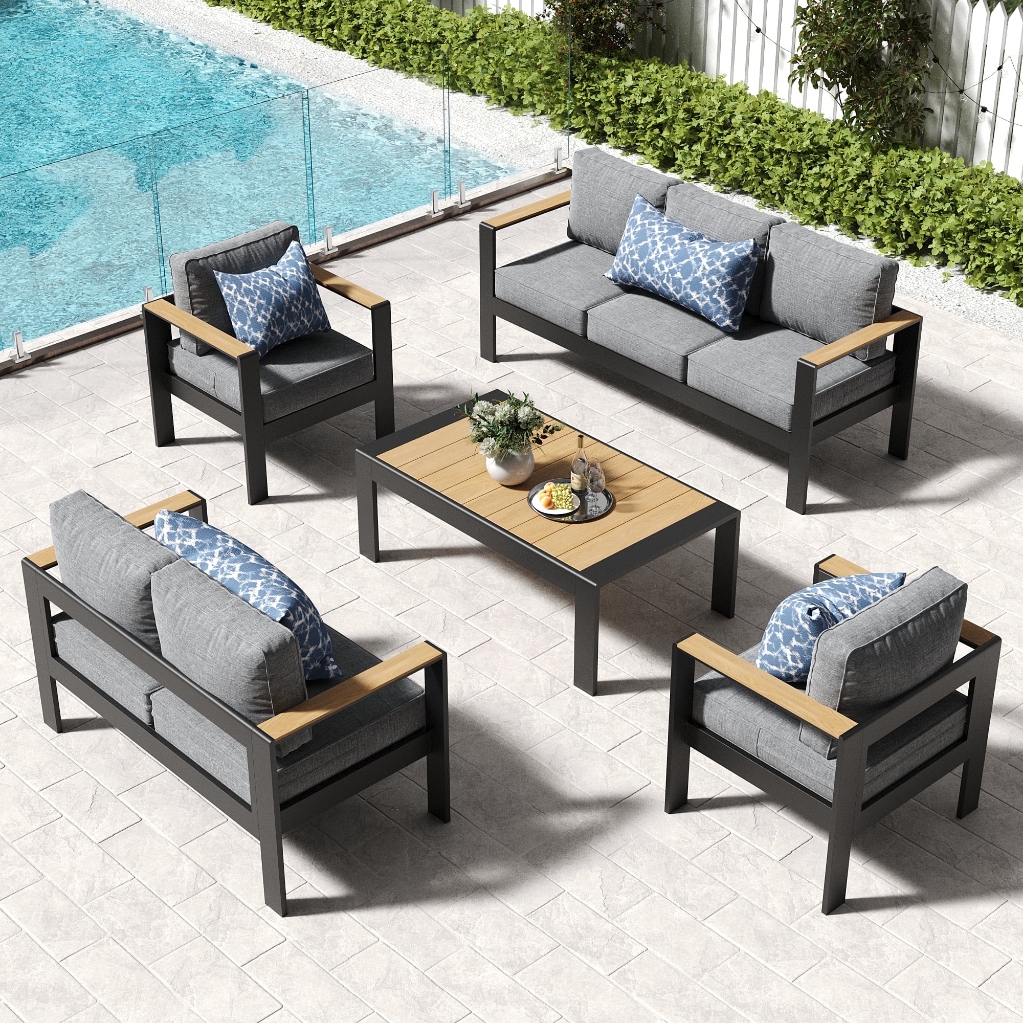 LayinSun Outdoor Aluminum Furniture Set with Coffee Table, Modern Patio ...