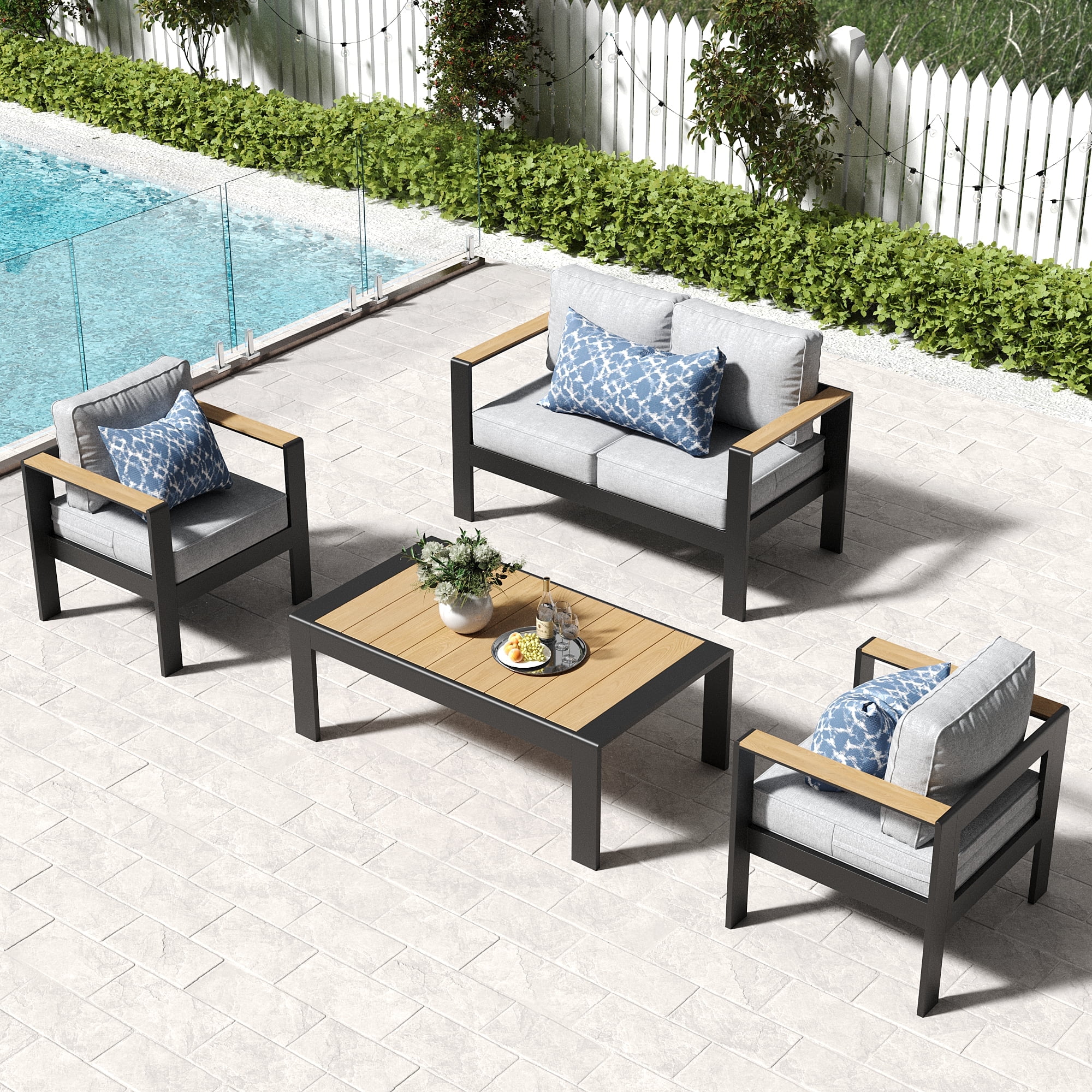 LayinSun Outdoor Aluminum Furniture Set with Coffee Table, Modern Patio ...