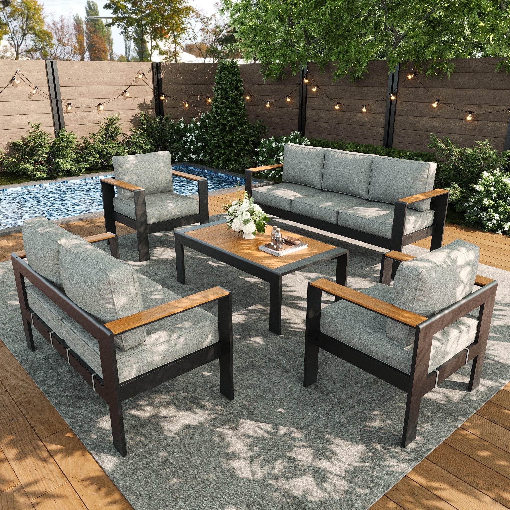 LayinSun Outdoor Aluminum Furniture Set with Coffee Table, Modern Patio ...