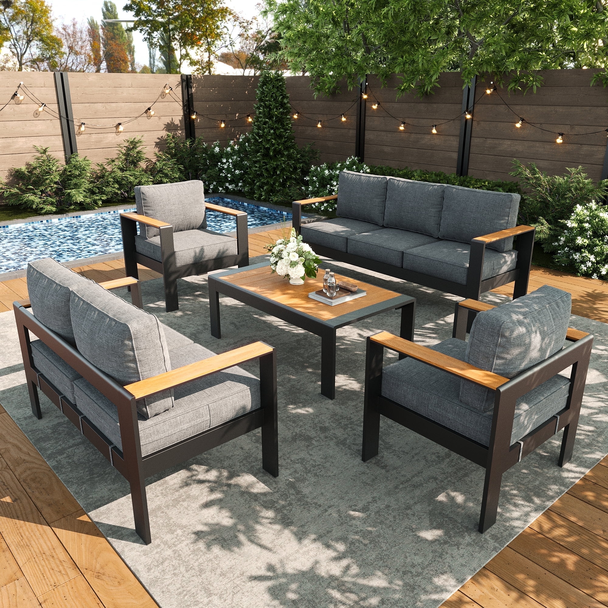 LayinSun Outdoor Aluminum Furniture Set with Coffee Table, Modern Patio ...