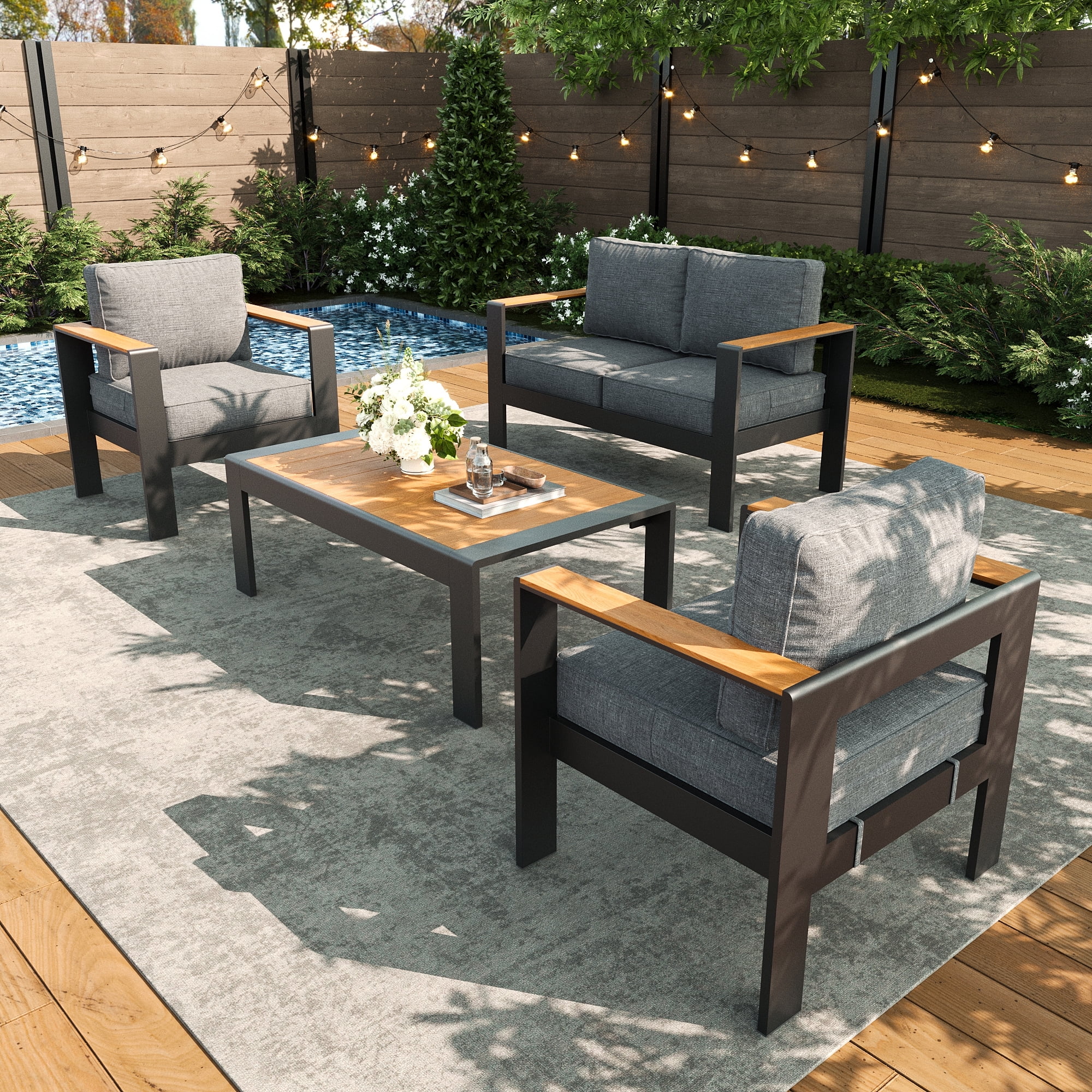 LayinSun Outdoor Aluminum Furniture Set with Coffee Table, Modern Patio ...