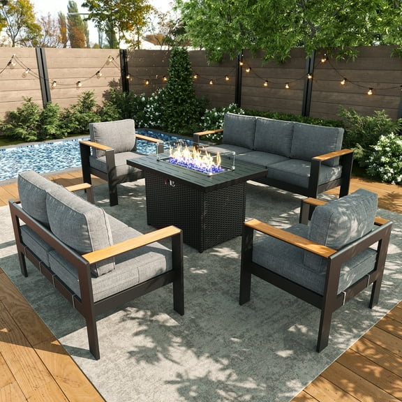 Bellefurn 4 Pieces Patio Furniture Sets with Fire Pit and Swivel Rocker ...