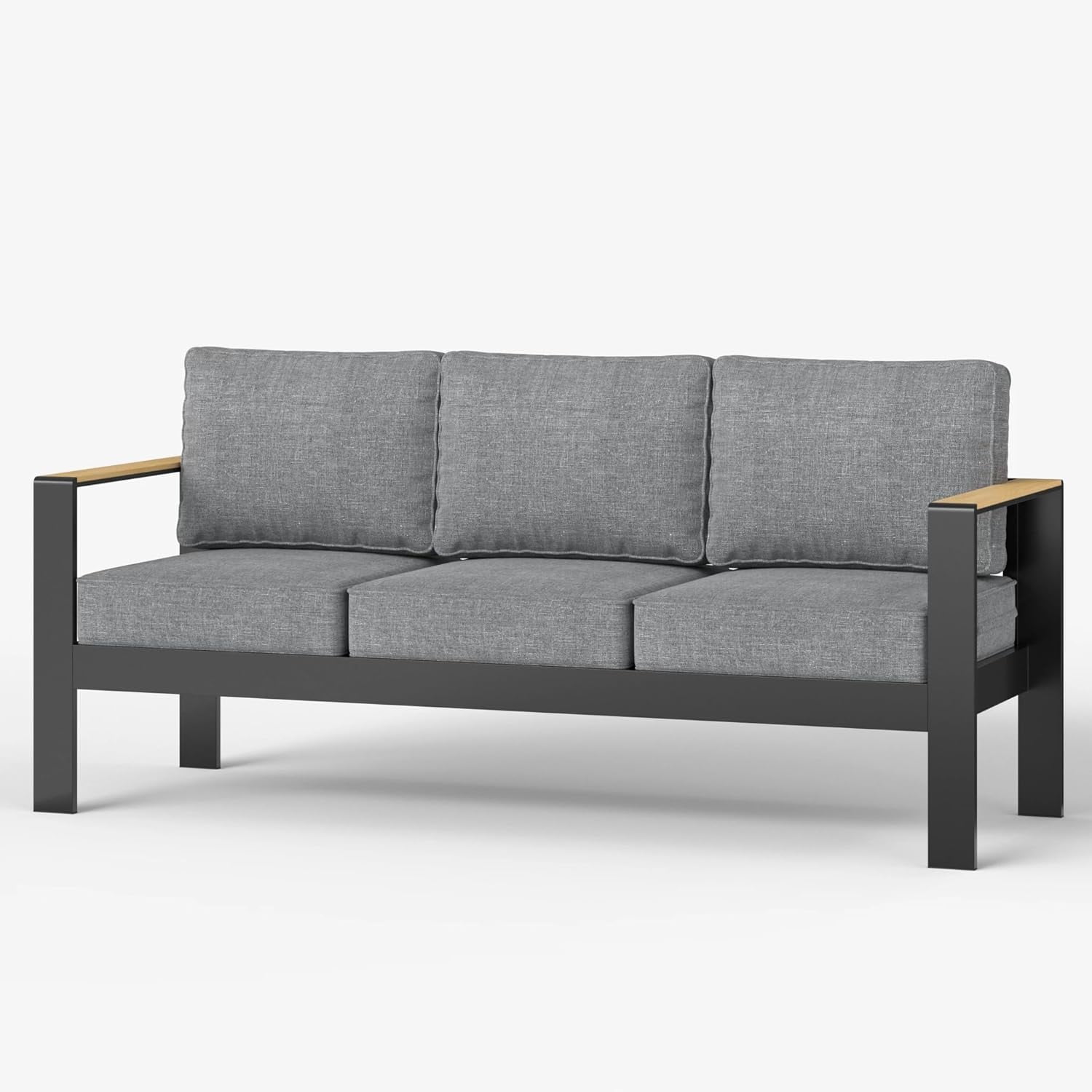 LayinSun Outdoor Patio Furniture Aluminum Couch, All-Weather Metal Sofa ...