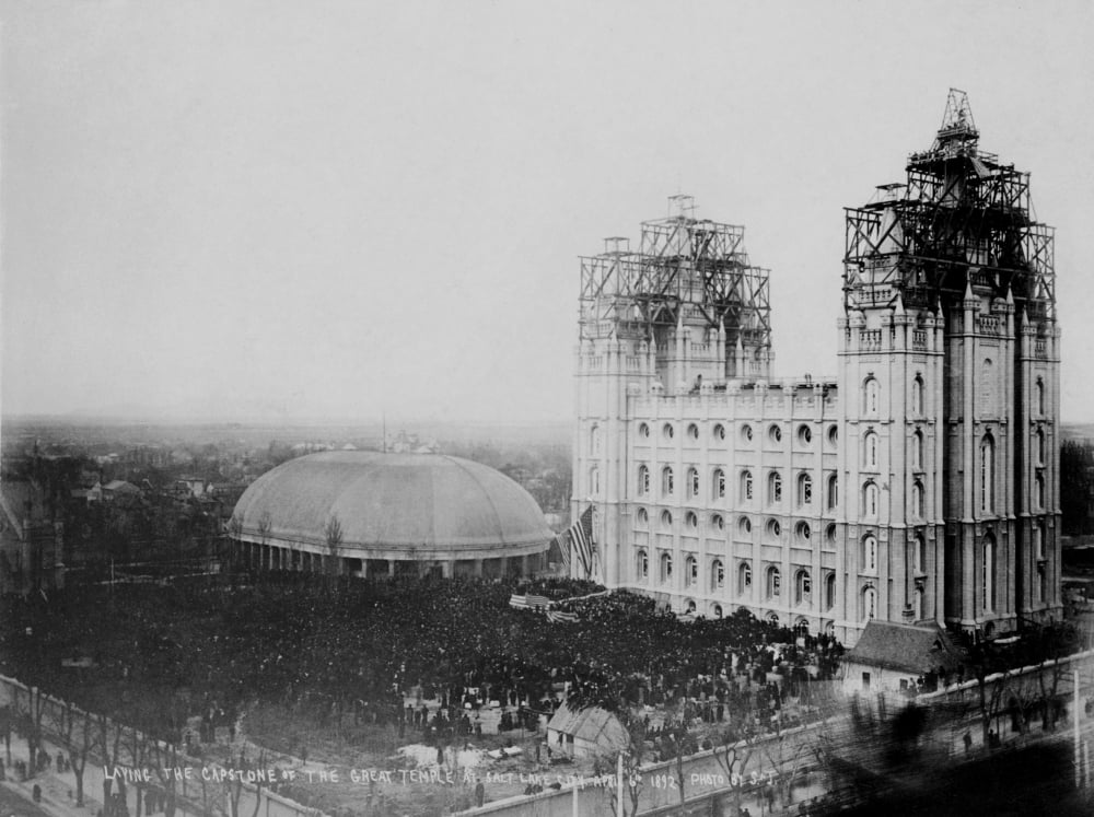 Laying The Capstone Of The Mormon Temple In Salt Lake City In 1892. A ...