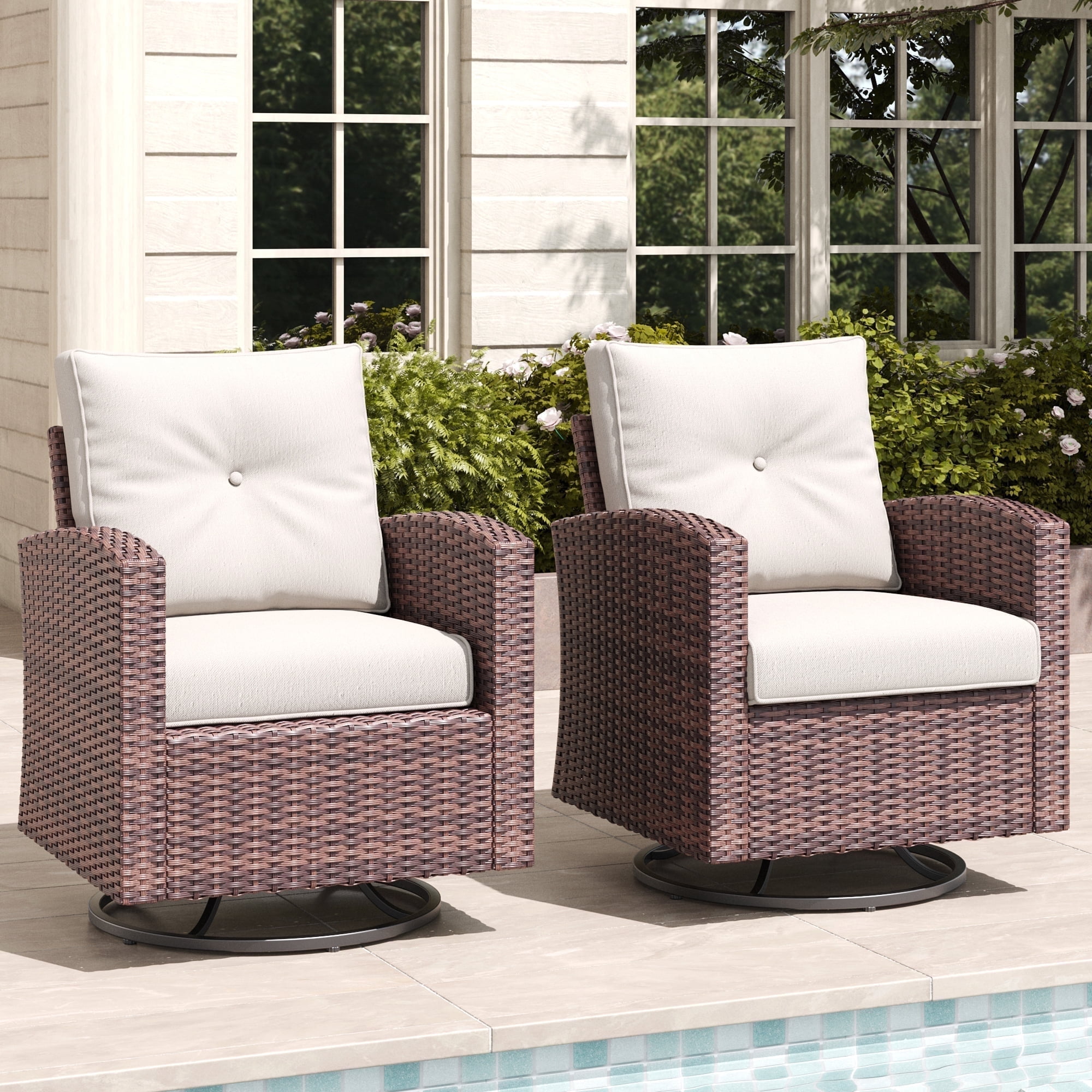 Layinsun 2 Pieces Patio Furniture Set with Swivel Chairs, Rattan Wicker ...