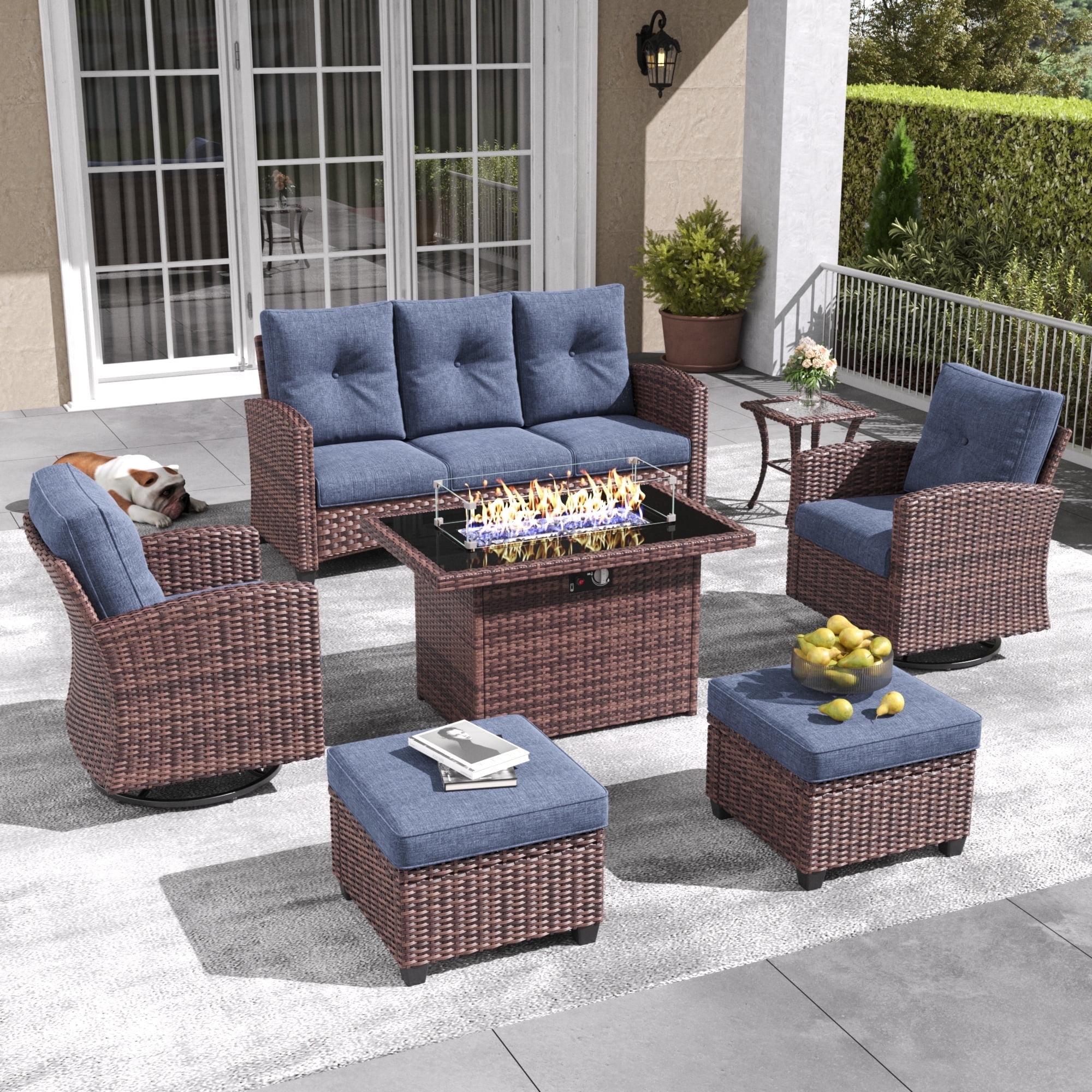 Layinsun 7 Pieces Patio Furniture Set with Swivel Chairs, Rattan Wicker ...