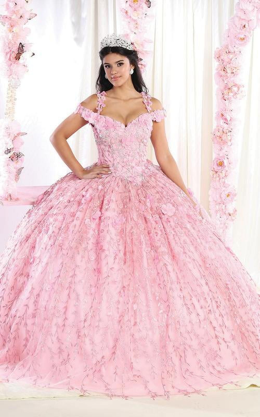 Womens Pink Pageant Quince Party Sweet 16 Long Sweetheart Cold Shoulder ...