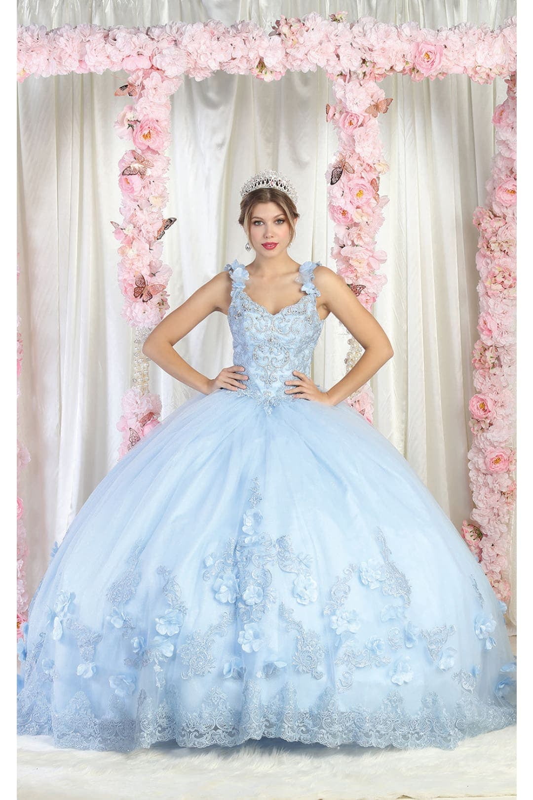 Layla K LK180 Corset V-neck Embroidered Quinceanera Ball Gown Baby Blue ...