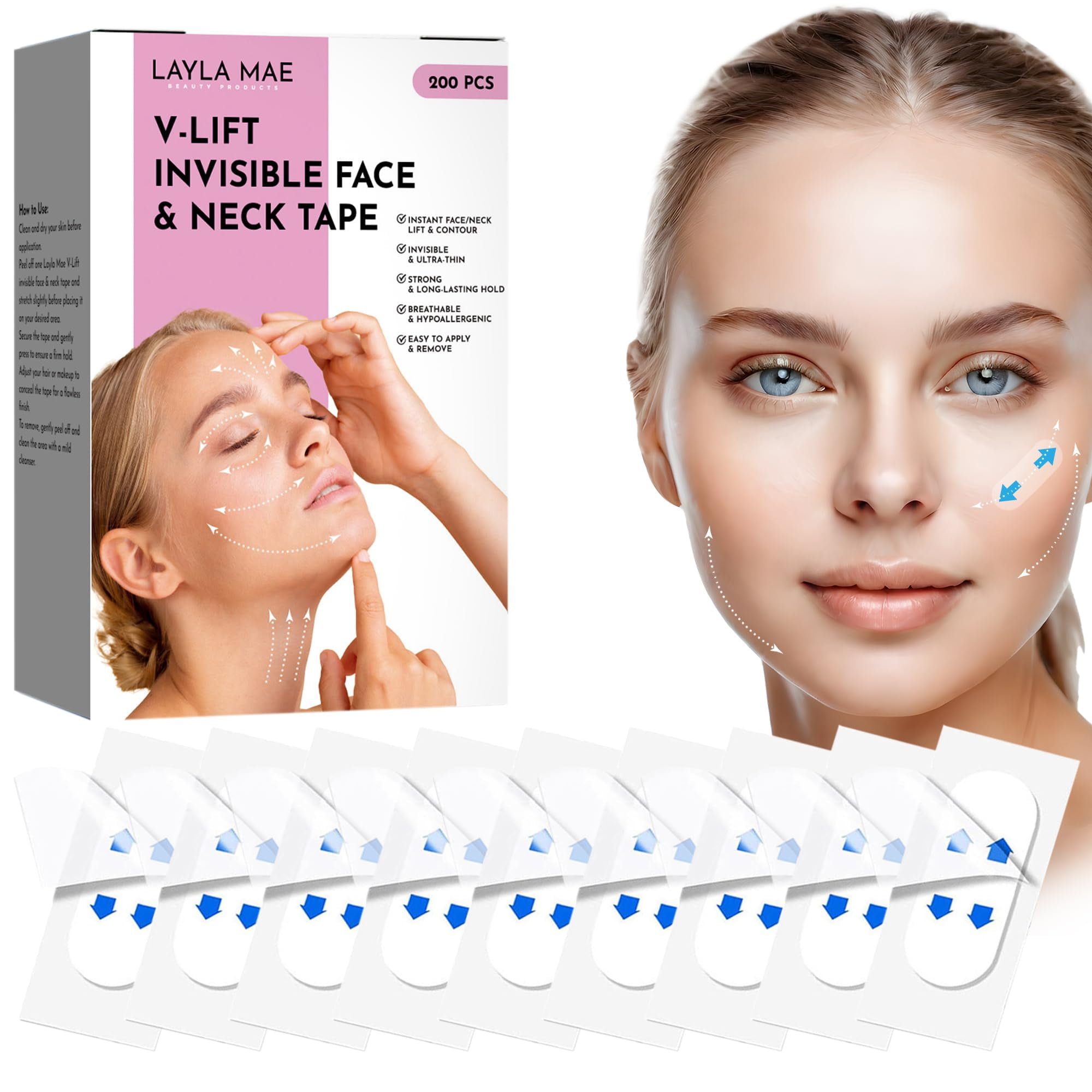 Layla Mae Face Lift SAF21 Invisible Tape - Neck Lifting Patches for ...